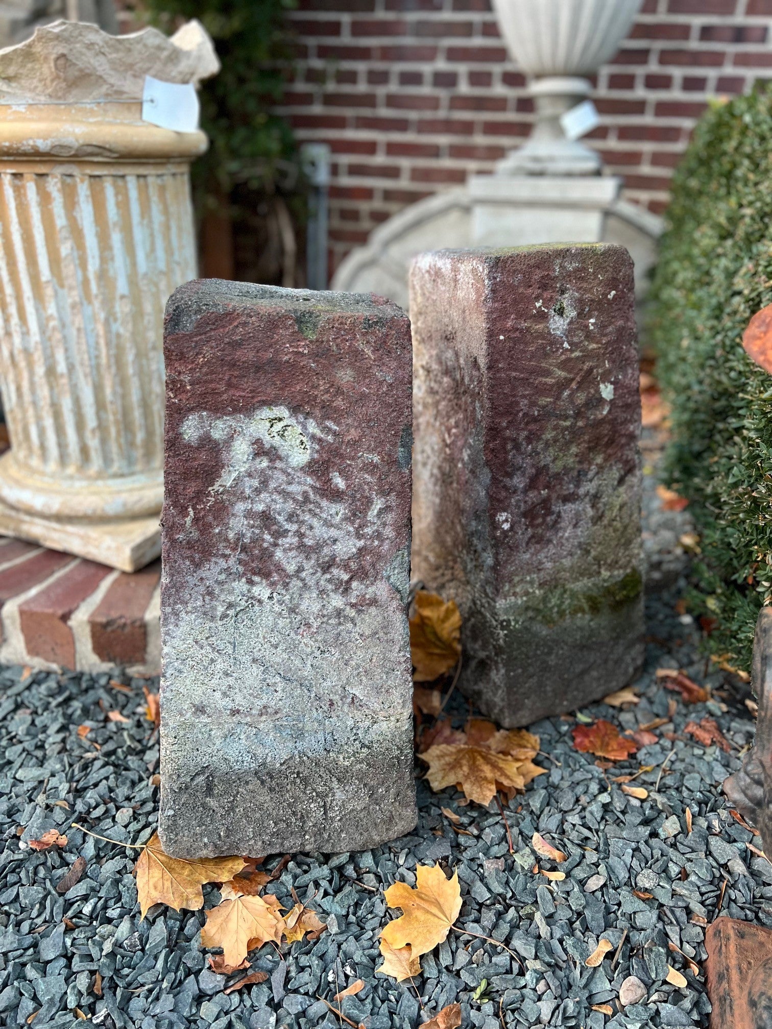 Antique English Red Stone Base - Pair – Hortus by Craig Bergmann